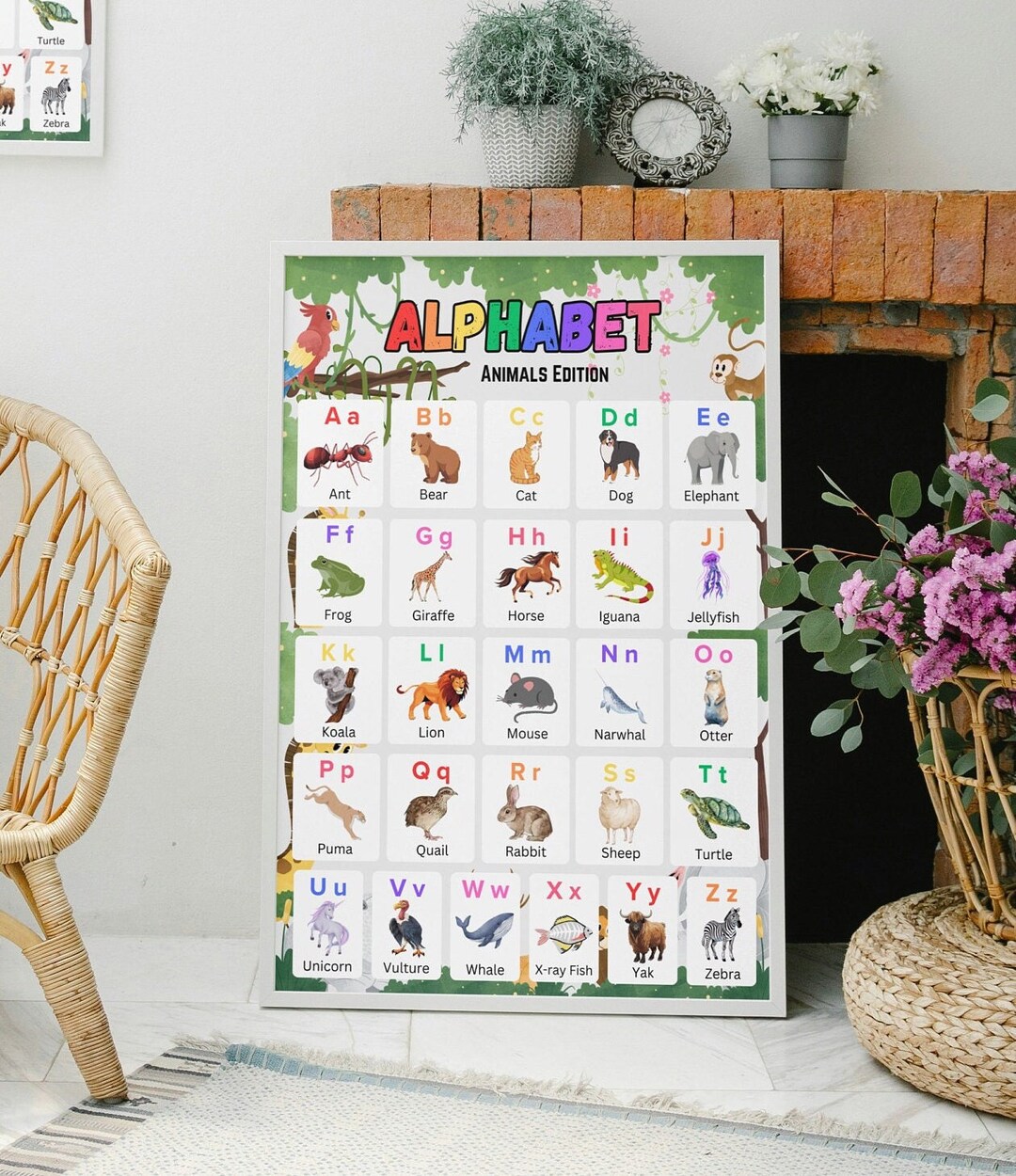 Animals Alphabet Poster Educational Wall Art Classroom Decor Bedroom ...