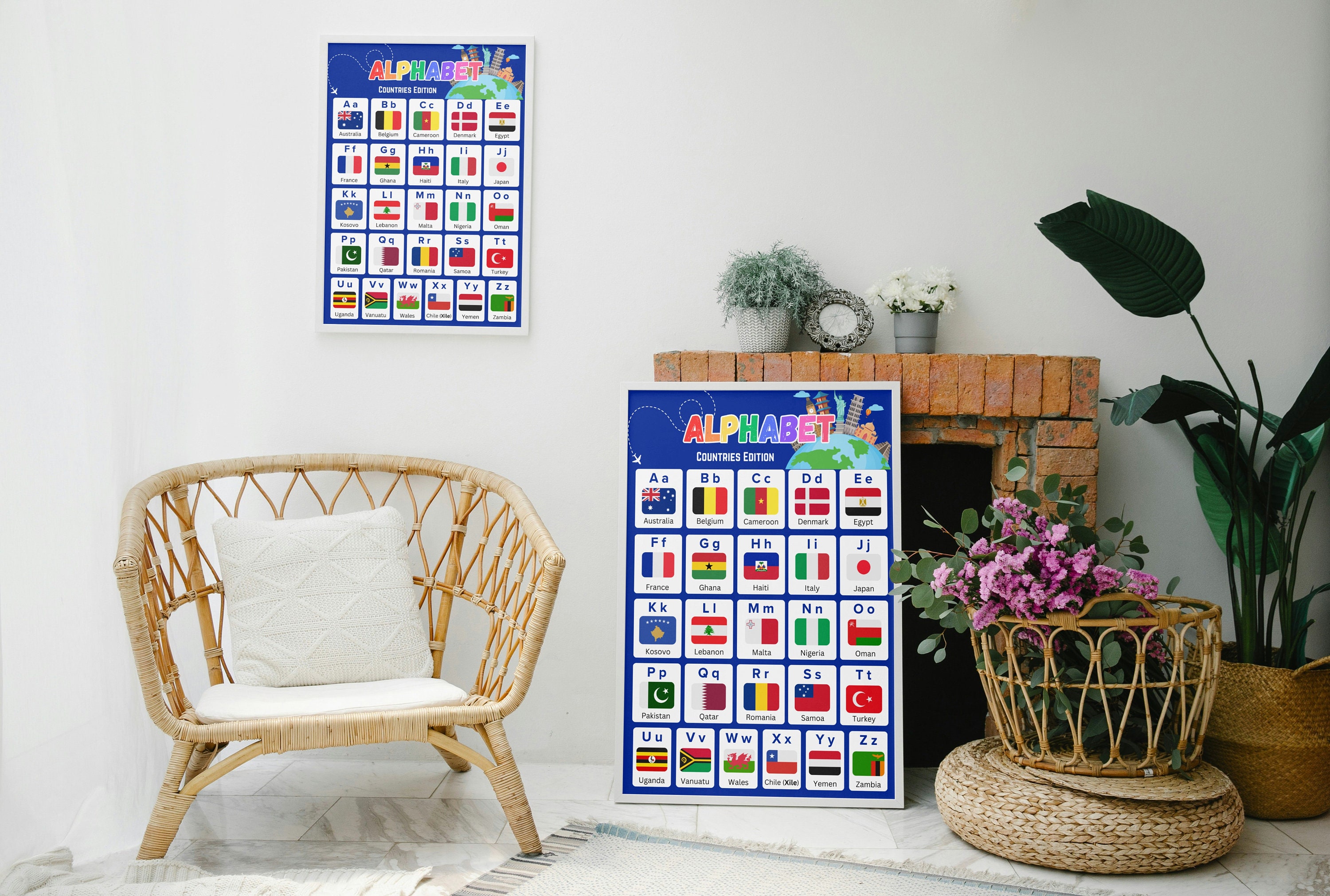 Countries Alphabet Poster Educational Wall Art Classroom Decor Bedroom ...