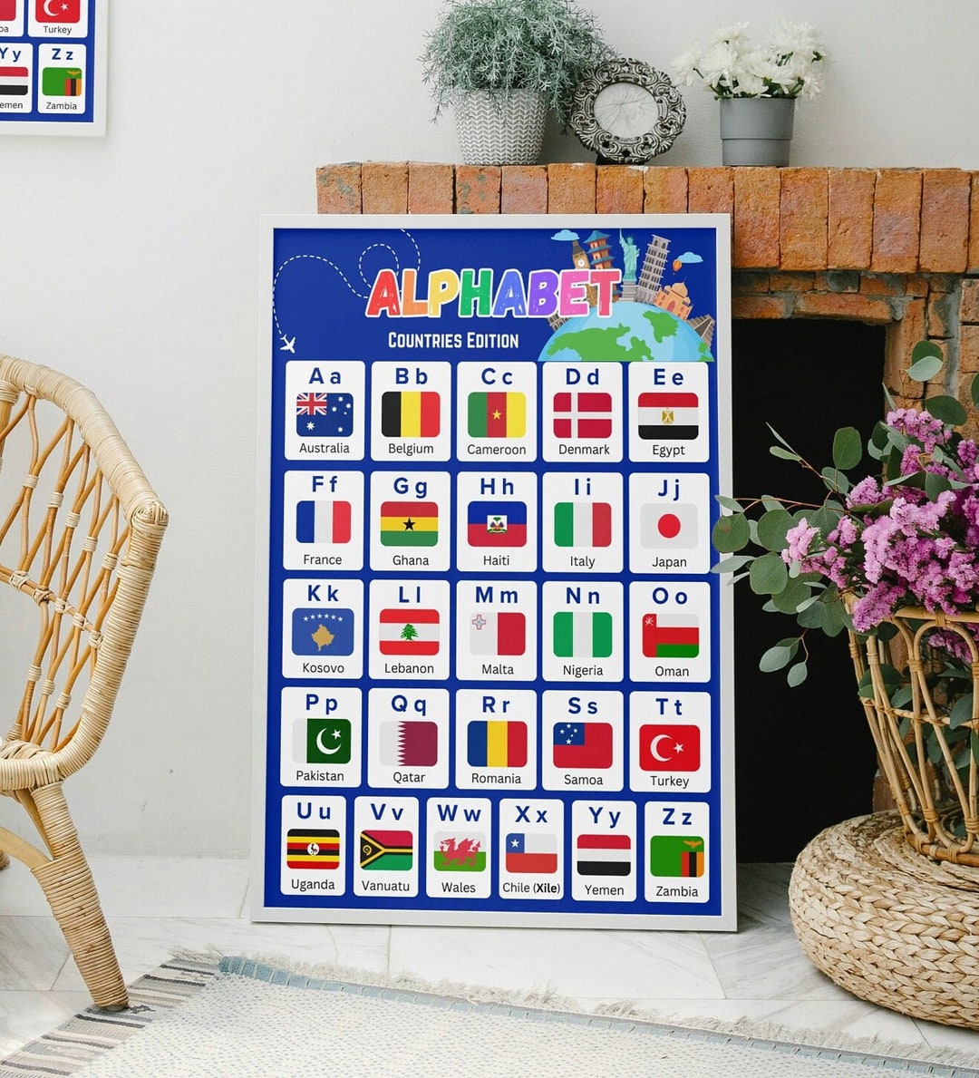 Countries Alphabet Poster Educational Wall Art Classroom Decor Bedroom ...