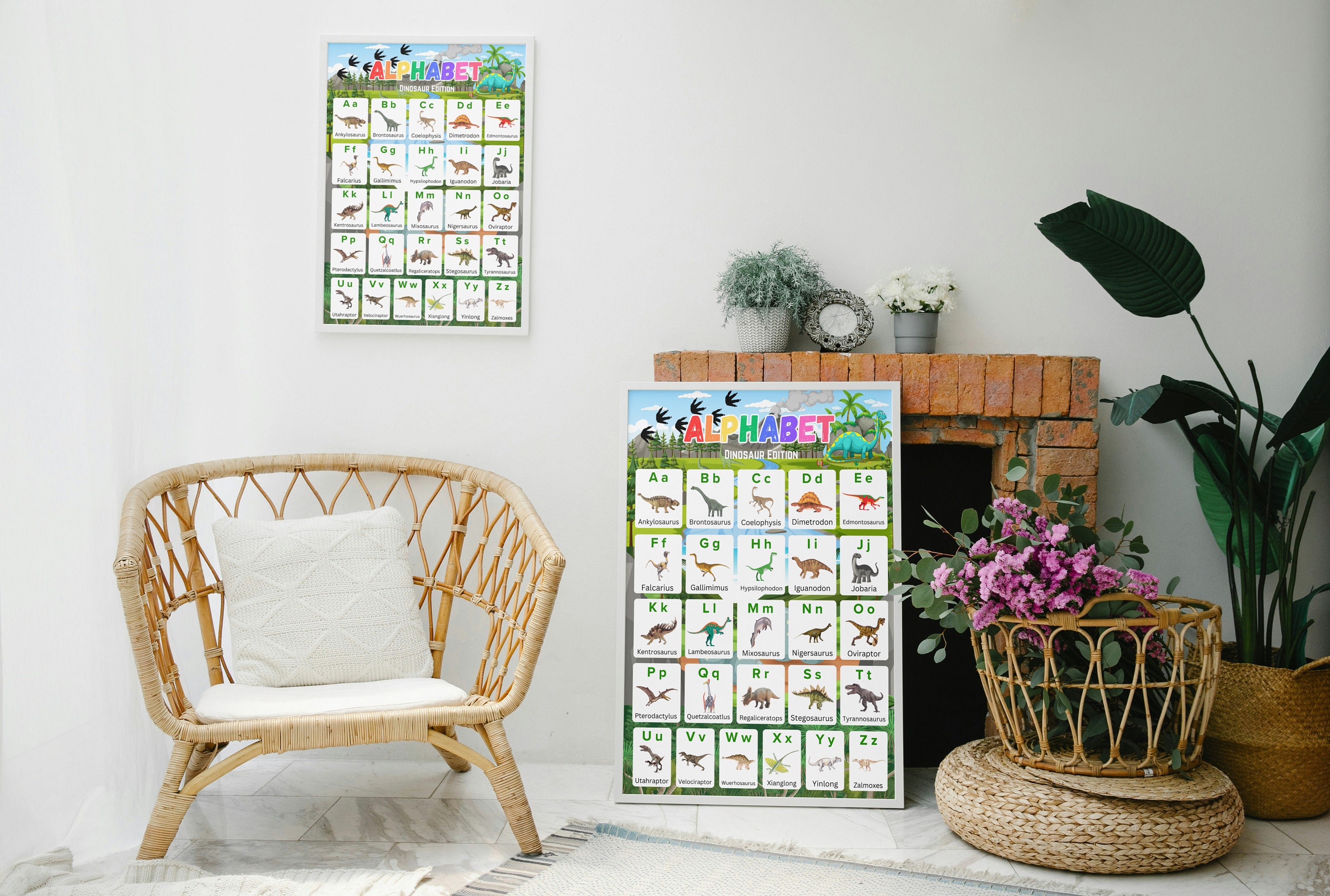 Dinosaur Alphabet Poster Educational Wall Art Classroom Decor Bedroom ...