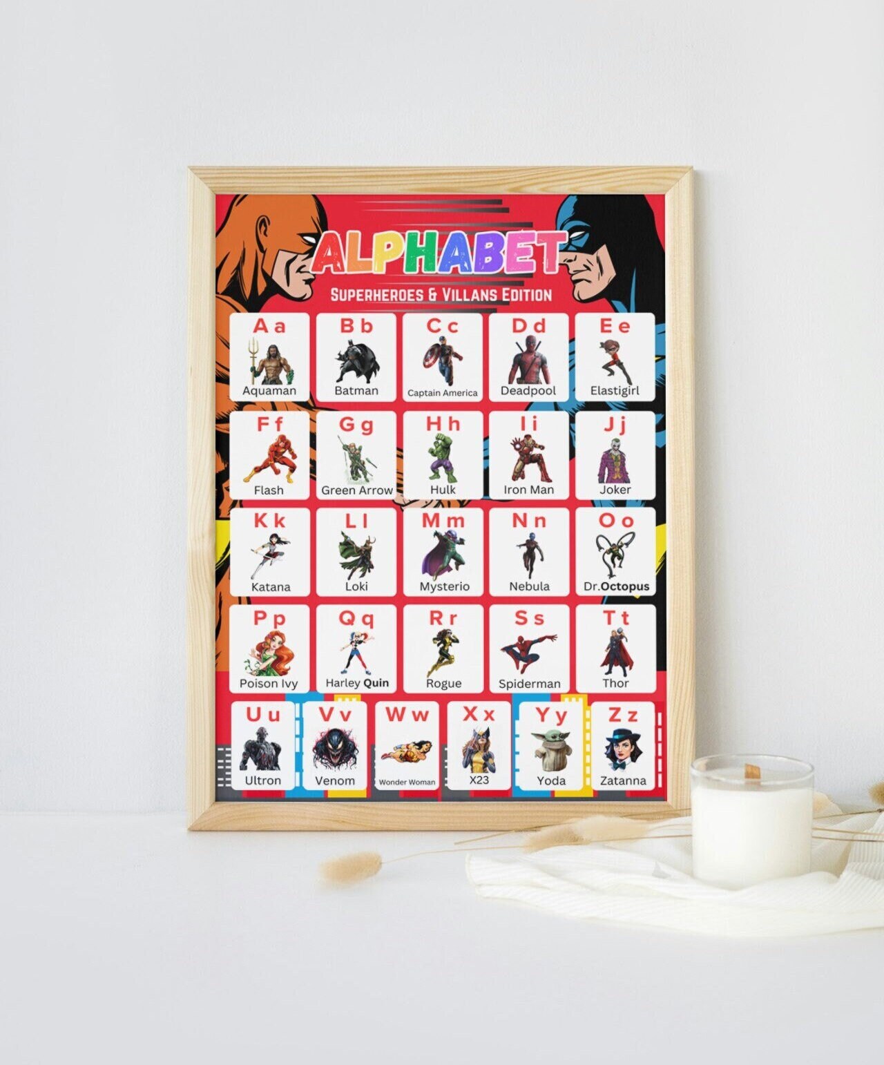 Superheroes and Villains Alphabet Poster Educational Wall Art Classroom ...