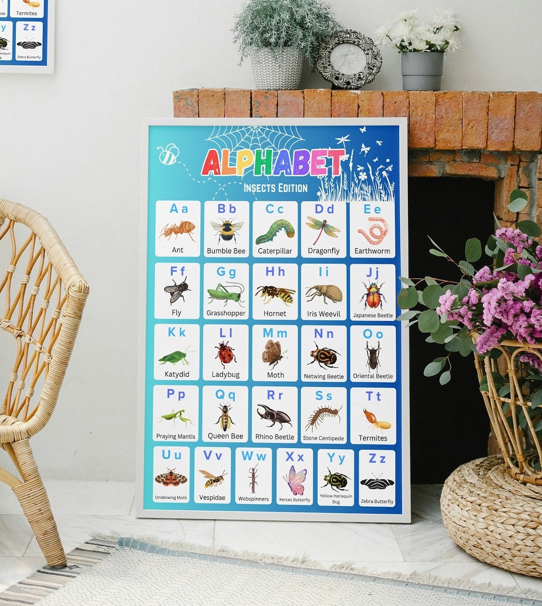 Insects Alphabet Poster Educational Wall Art Classroom Decor Bedroom ...