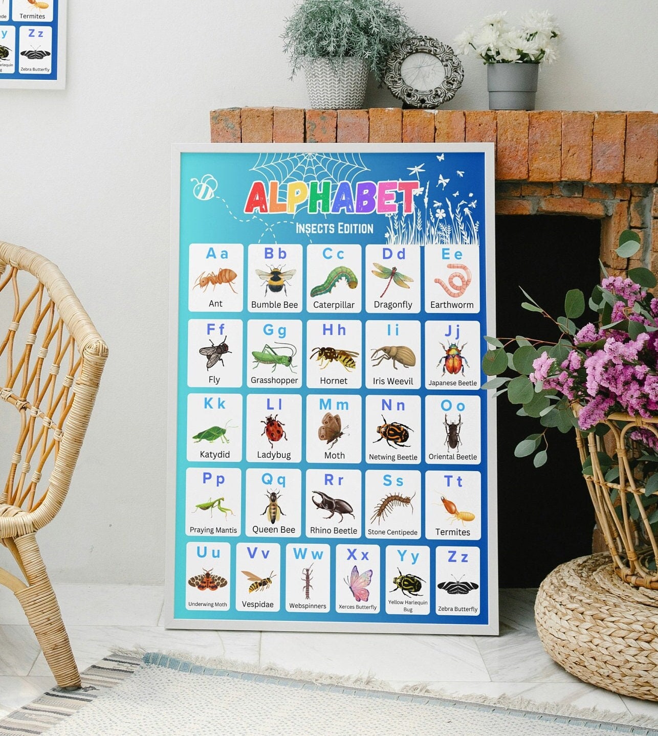 Insects Alphabet Poster Educational Wall Art Classroom Decor Bedroom ...