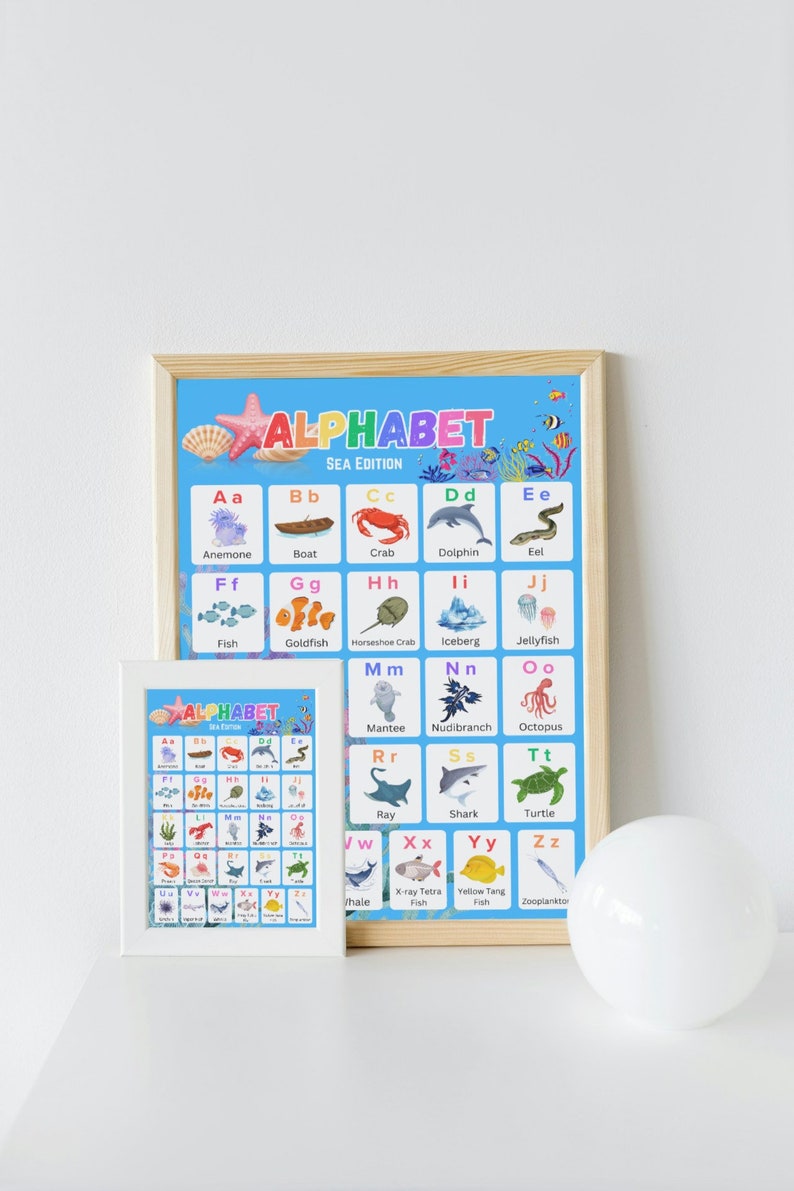 Sea Alphabet Poster Educational Wall Art Classroom Decor Bedroom Decor ...