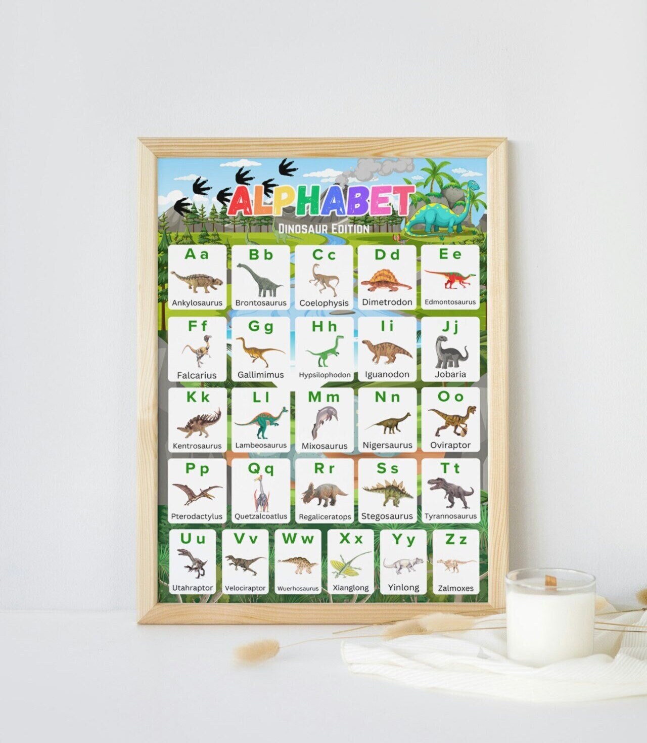 Dinosaur Alphabet Poster Educational Wall Art Classroom Decor Bedroom ...