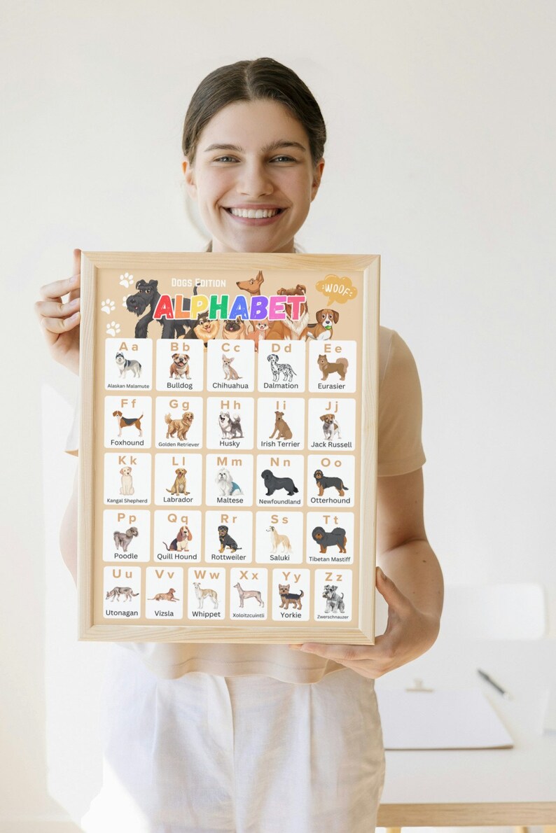 Dogs Alphabet Poster Educational Wall Art Classroom Decor Bedroom Decor ...