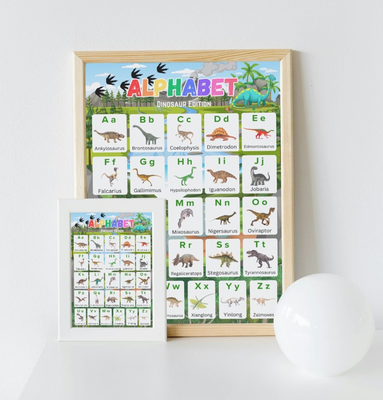 Dinosaur Alphabet Poster Educational Wall Art Classroom Decor Bedroom ...