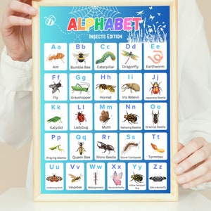 Insects Alphabet Poster Educational Wall Art Classroom Decor Bedroom ...