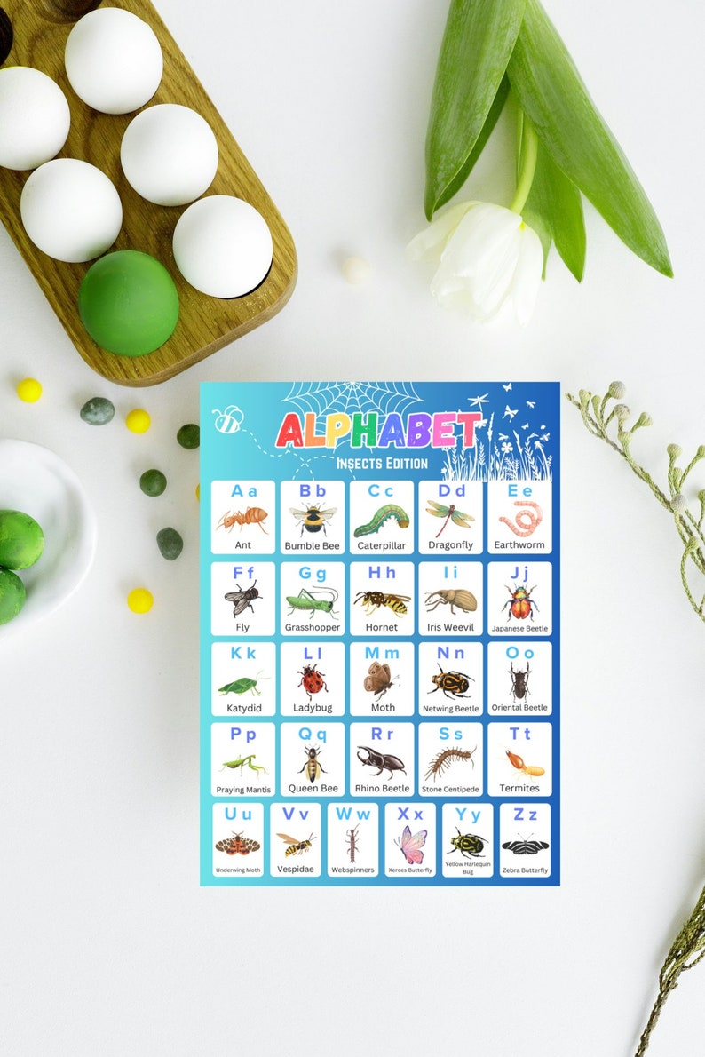 Insects Alphabet Poster Educational Wall Art Classroom Decor Bedroom ...
