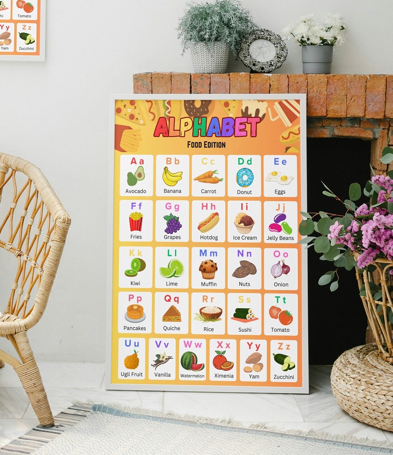 Food Alphabet Poster Educational Wall Art Classroom Decor Bedroom Decor ...
