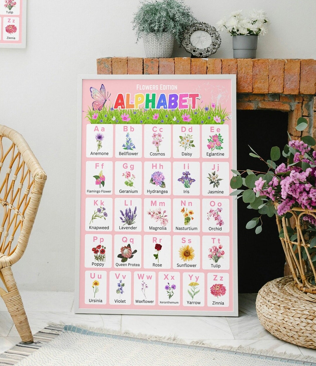Flowers Alphabet Poster Educational Wall Art Classroom Decor Bedroom ...