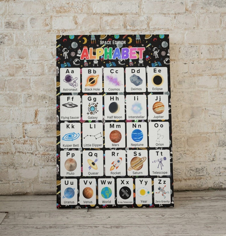 Space Alphabet Poster Educational Wall Art Classroom Decor Bedroom ...