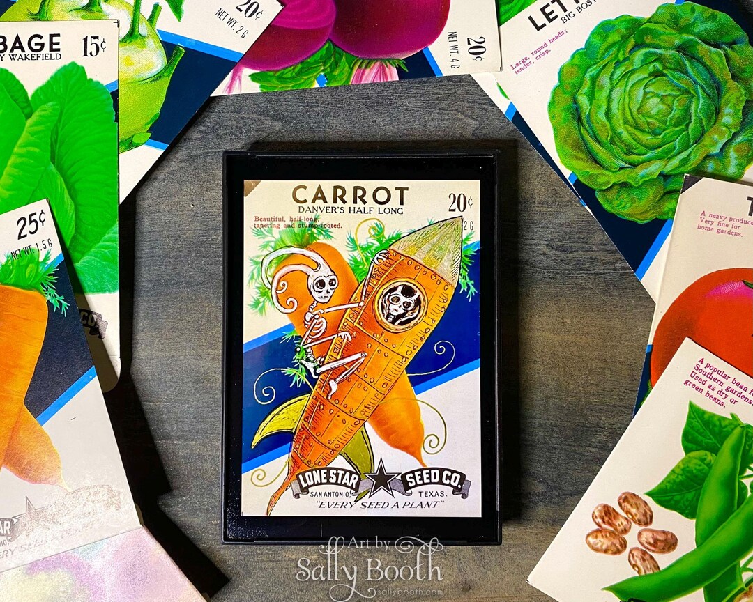 Carrot Rocket + Skelly Vintage Seed Packet Framed Mini Art Print - Etsy