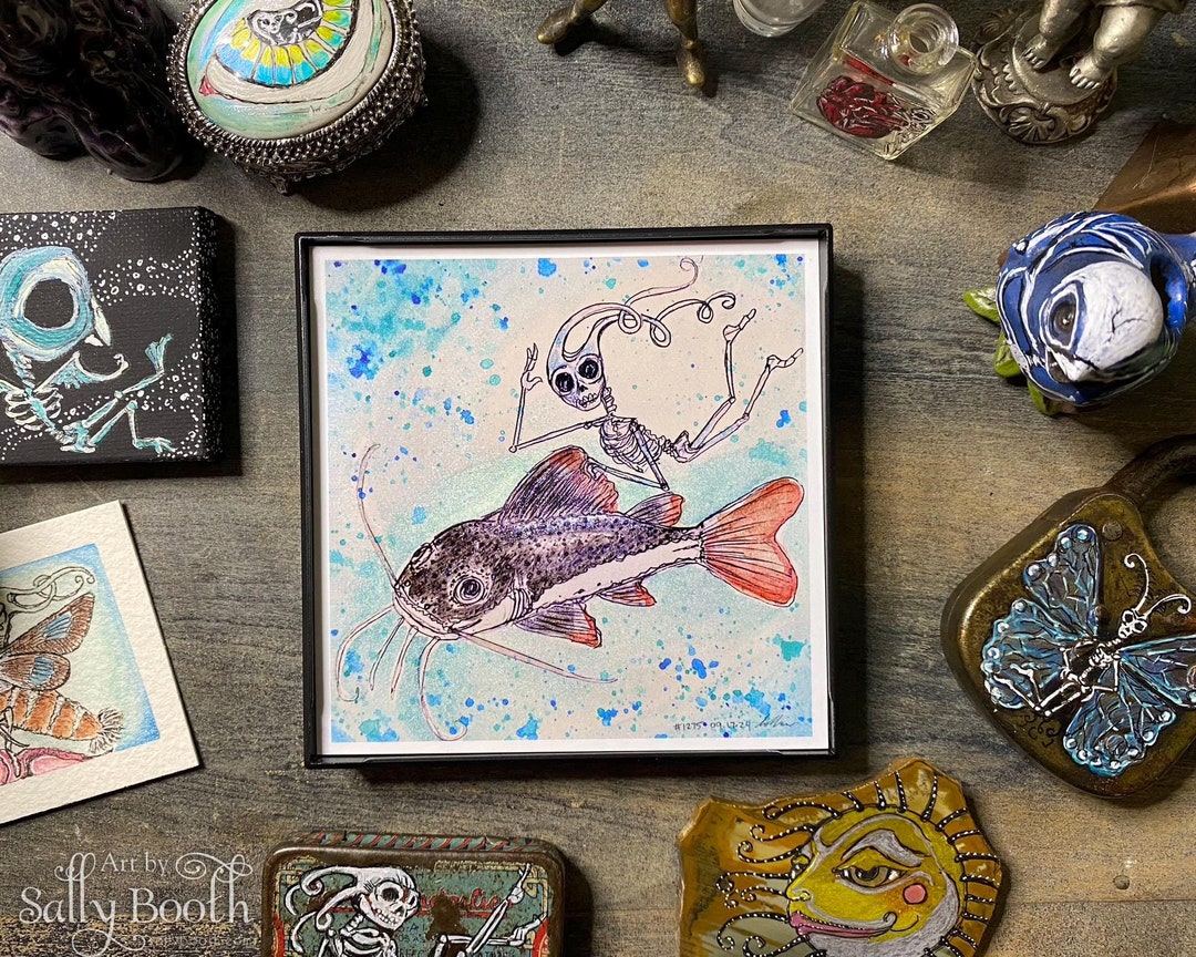 Red Tail Catfish + Skelly Friend Framed Mini Art Print - Etsy