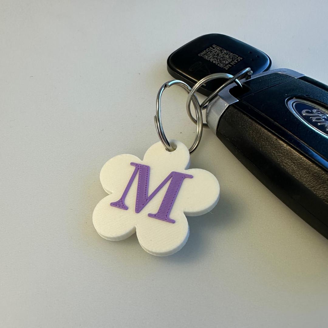 Custom 3D Printed Initial Flower Keychain - Personalized Gift, Cute Bag ...