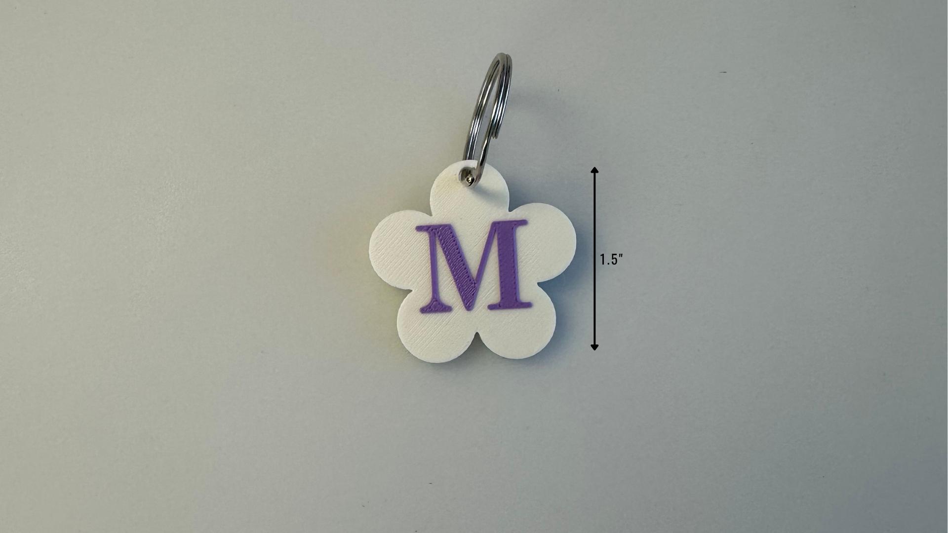 Custom 3D Printed Initial Flower Keychain - Personalized Gift, Cute Bag ...