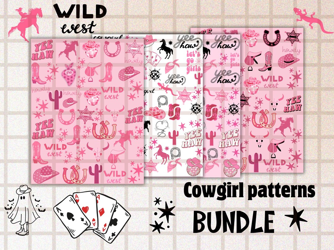 Cowgirl Pink Patterns Png, Wild West Wrap, Boots Cactus Soft Pink Png ...