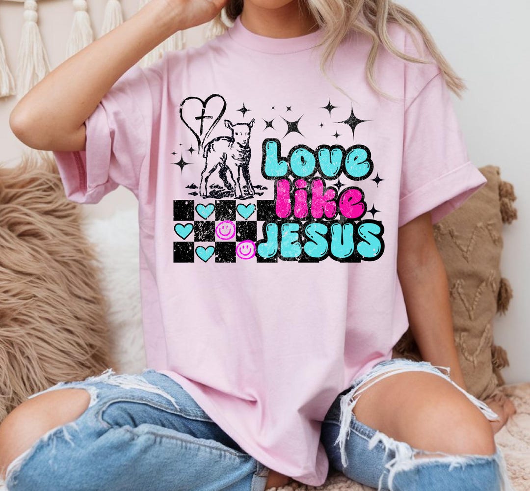 Love Like Jesus Shepherd Checkered Png Retro Teen Girl Art Religious ...