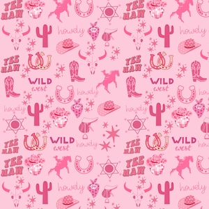 Pink Cowgirl Cactus Seamless Pattern, Western Boots Lover, Gift for Mom ...