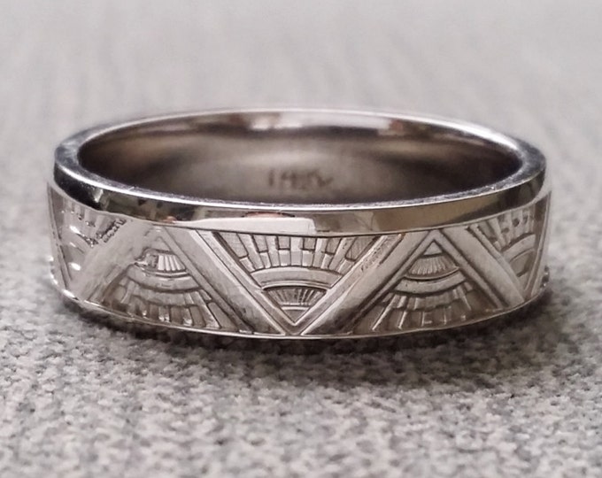 Art Deco Mens Wedding Band Ring Pattern Antique Unique Egyptian ...