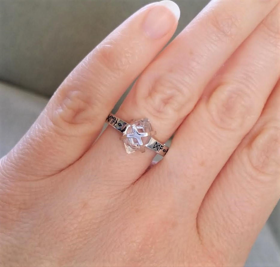 Rustic Herkimer Diamond Engagement Ring Nordic Runes | Etsy