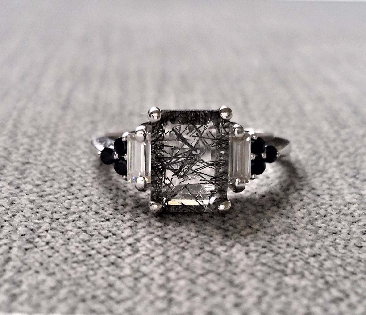 9x7 Mm Center Antique Rutile Quartz Moissanite Black Diamond - Etsy