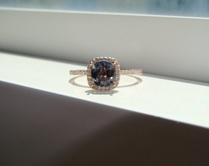 Halo Titanium Spinel Diamond Ring Gemstone Engagement Ring - Etsy