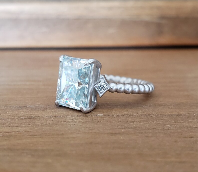 Radiant Cut Ice Blue Satin Finish Diamond Engagement Ring - Etsy