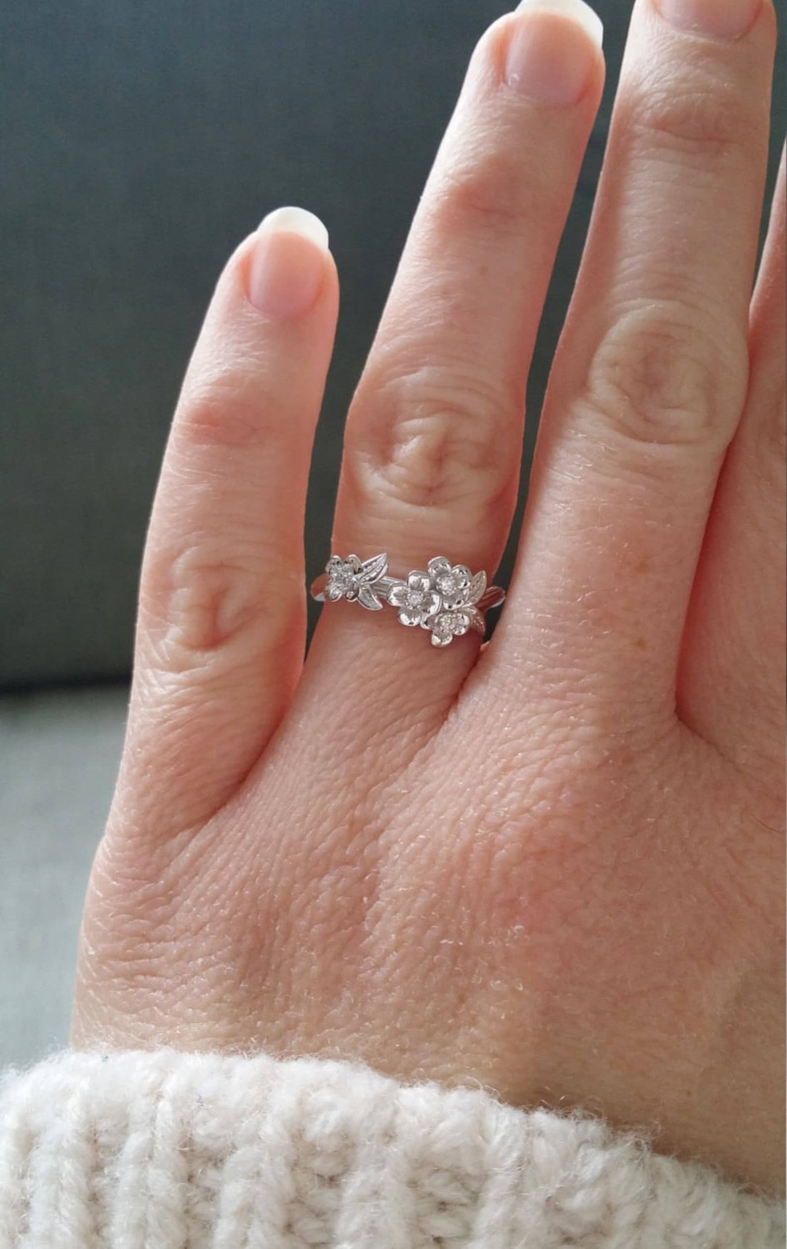 Diamond and Gold Flower Engagement Ring Delicate Floral - Etsy