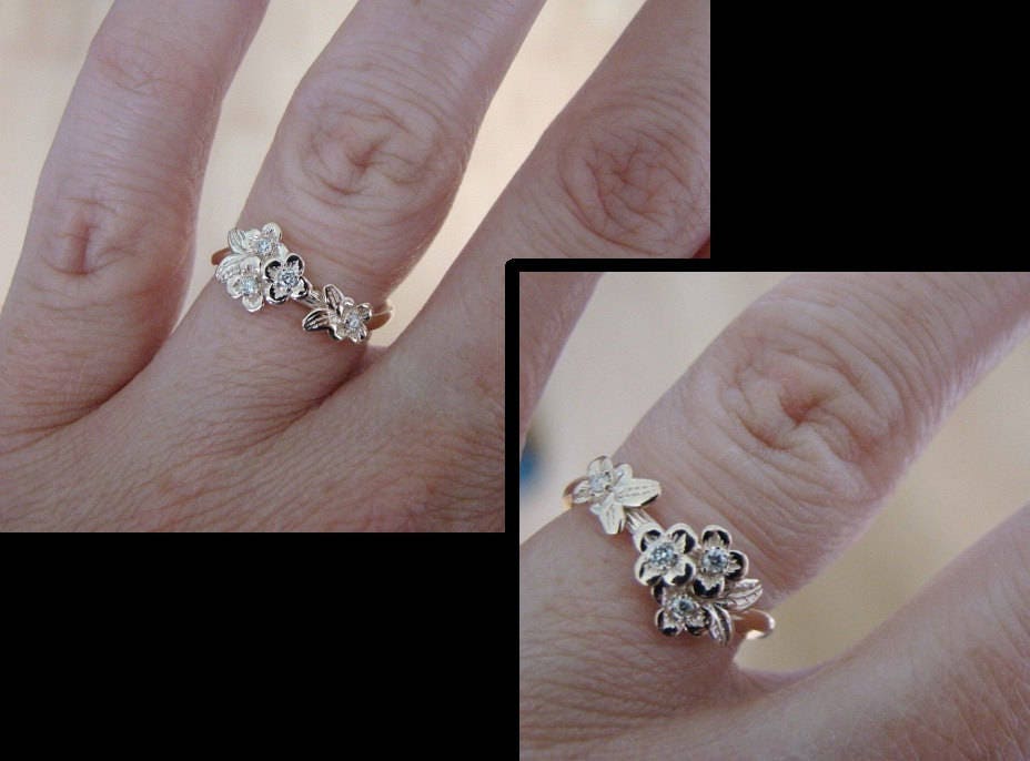 Diamond and Gold Flower Engagement Ring Delicate Floral | Etsy