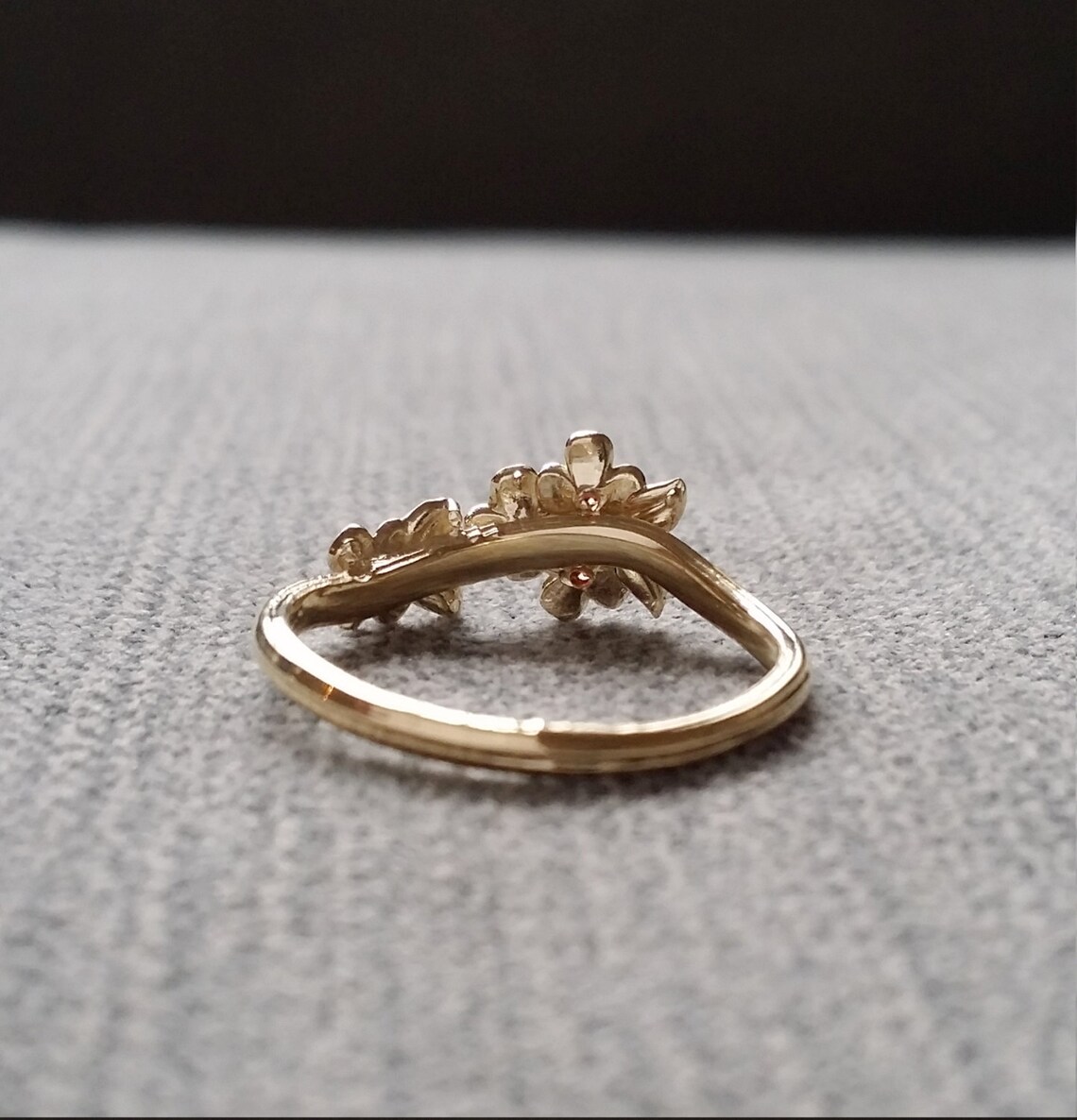 Garnet Gold Flower Engagement Ring Delicate Floral Wedding | Etsy