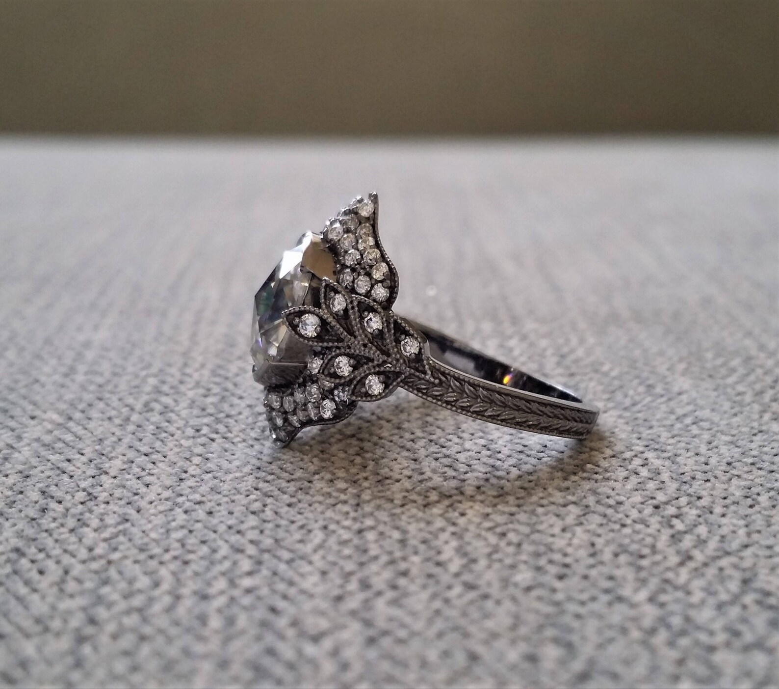 Double Rose Cut All G-H Moissanite Gemstone Engagement Ring | Etsy