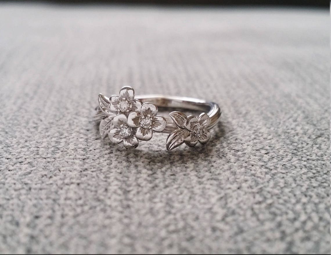 Diamond and Gold Flower Engagement Ring Delicate Floral - Etsy