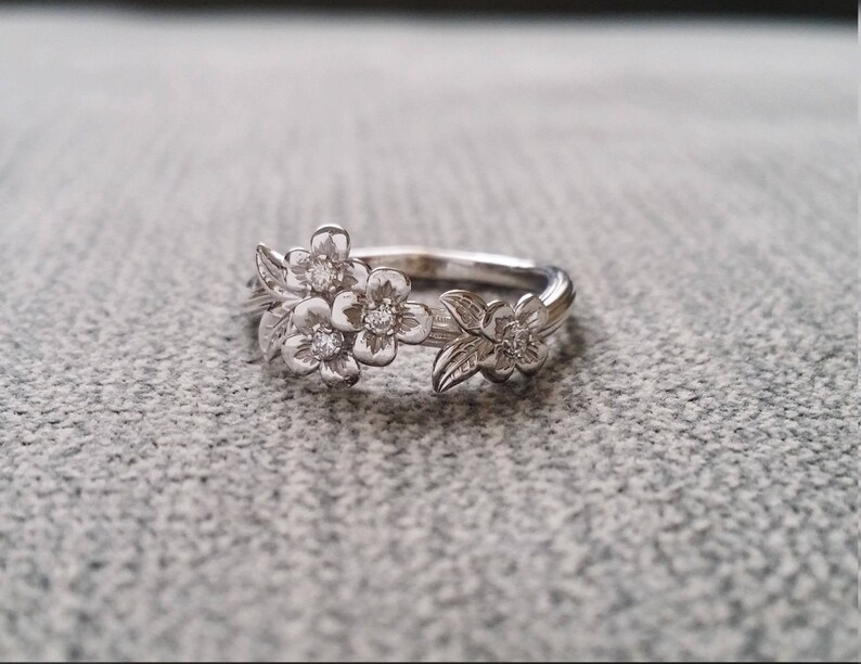 Diamond and Gold Flower Engagement Ring Delicate Floral - Etsy