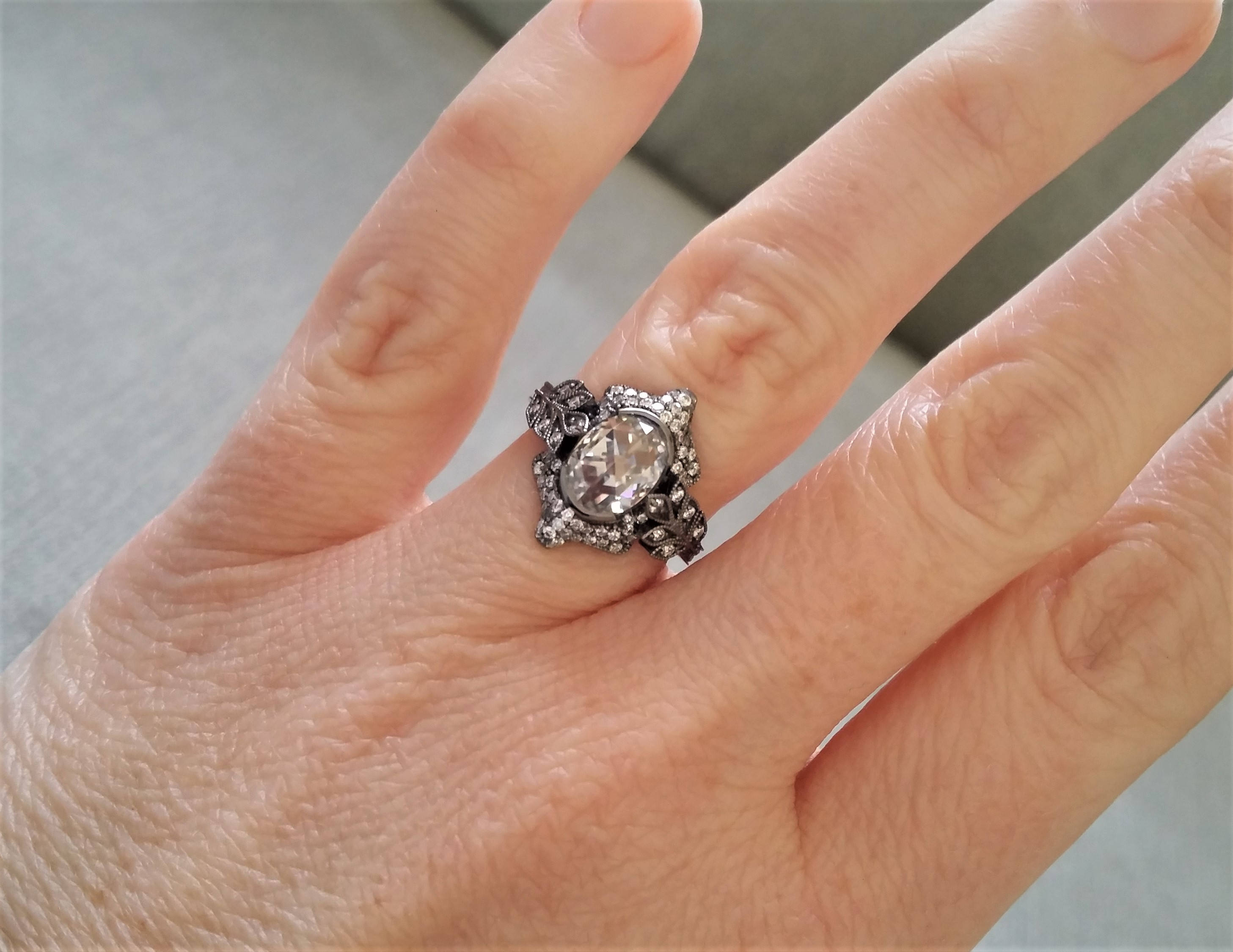 Double Rose Cut All G-H Moissanite Gemstone Engagement Ring | Etsy