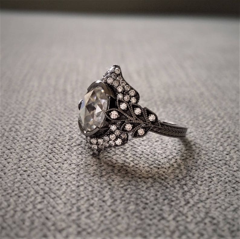 Double Rose Cut All G-H Moissanite Gemstone Engagement Ring | Etsy