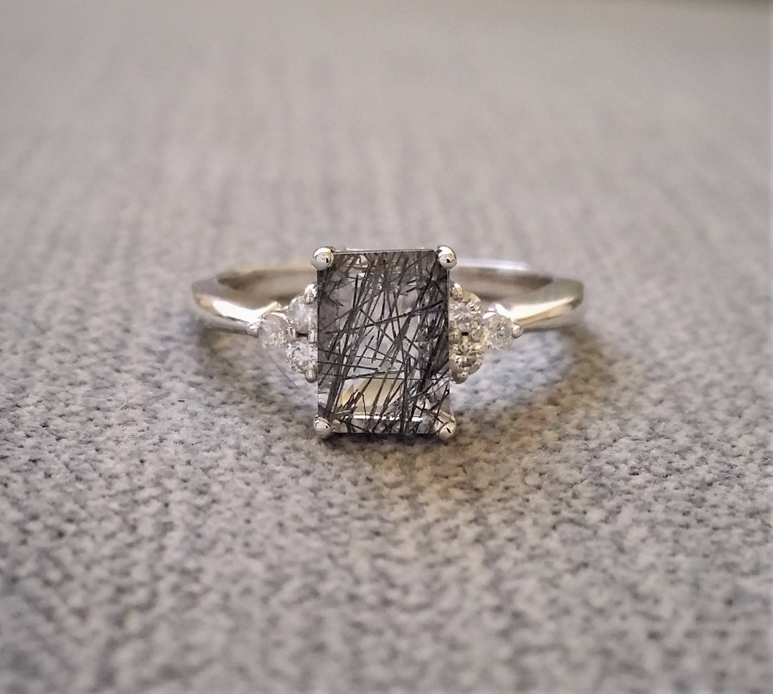 Antique Rutile Quartz and Diamond Engagement Ring Emerald Cut | Etsy