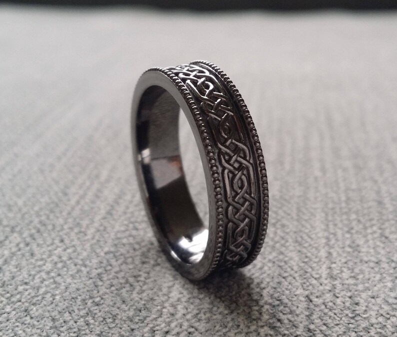 Black Rhodium Over White Gold Rustic Mens Wedding Band Ring - Etsy