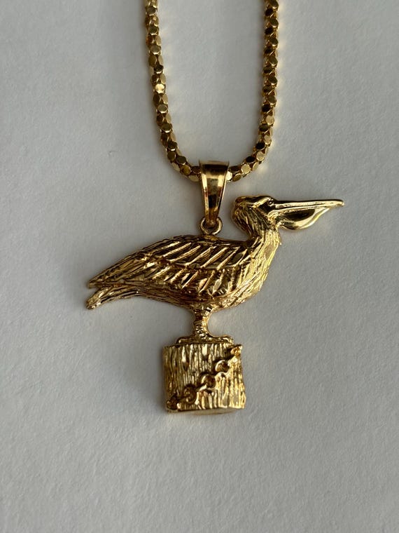 14 Karat Gold handmade Pelican pendant - Gem