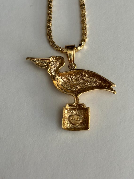 14 Karat Gold handmade Pelican pendant - Gem