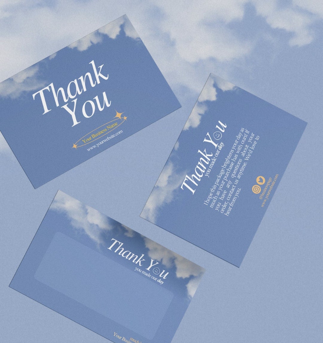 Editable Cloud Thank You Card horizontal - Etsy