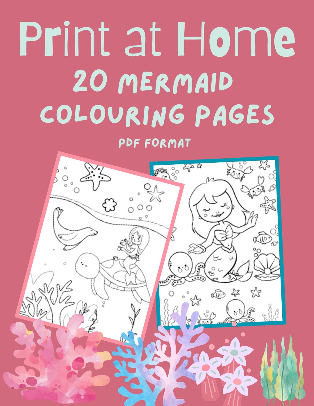 20 Magical Mermaid Coloring Pages PDF Printable Art for Kids & Adults ...