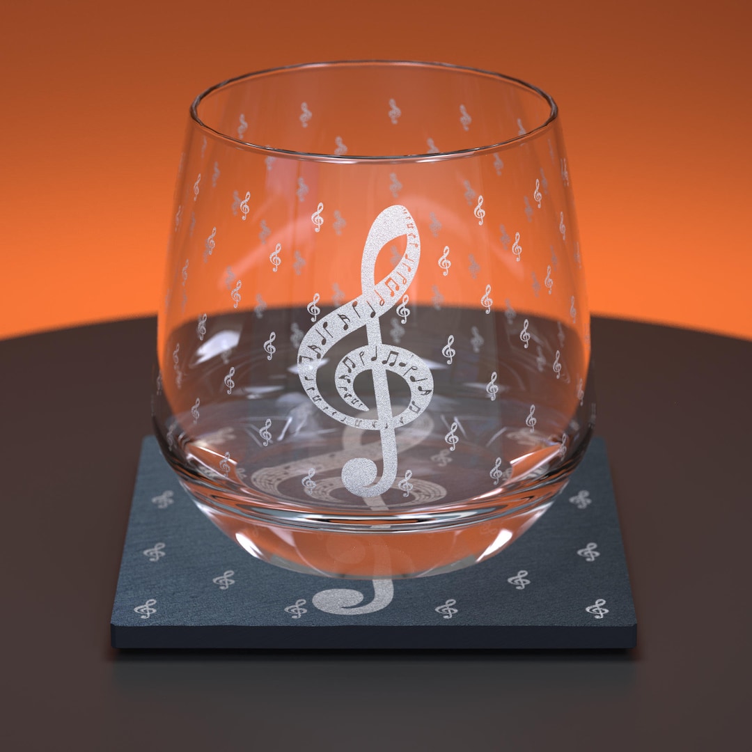 Artistic Treble Clef Themed Tumbler and Slate Coaster Set, Intricate ...
