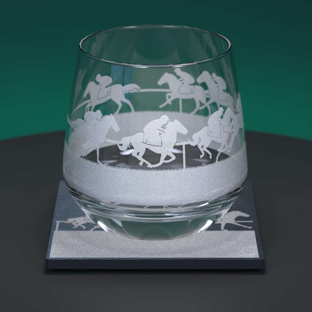 Horse Racing Engraved Glass Tumbler and Slate Coaster Set - Etsy UK