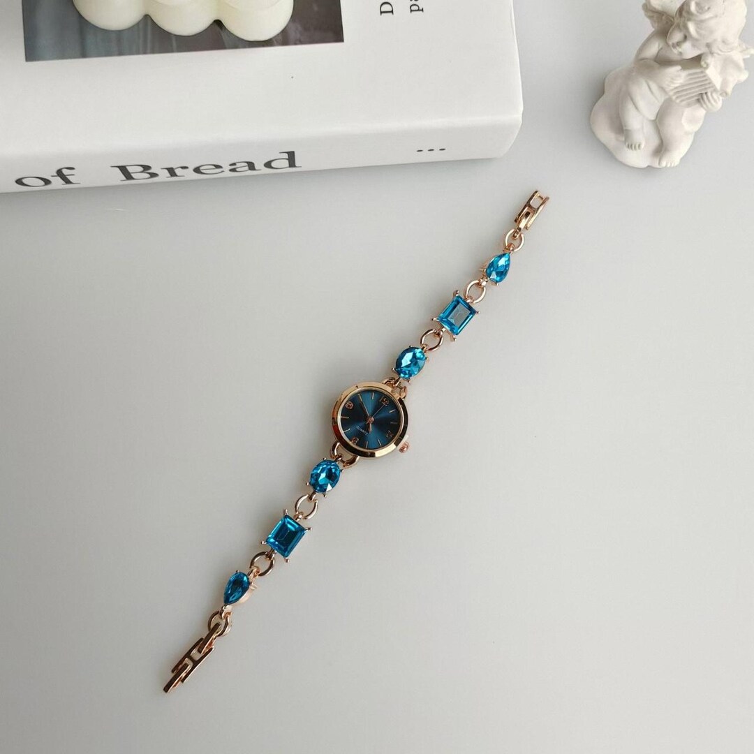 Vintage Women's Blue Gold Watch Blue Women's Watch Exquisite Women's ...