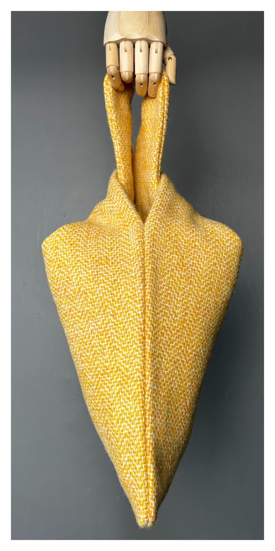 Yellow Harris Tweed Japanese Knot Bag: Sustainable Herringbone Wrist ...