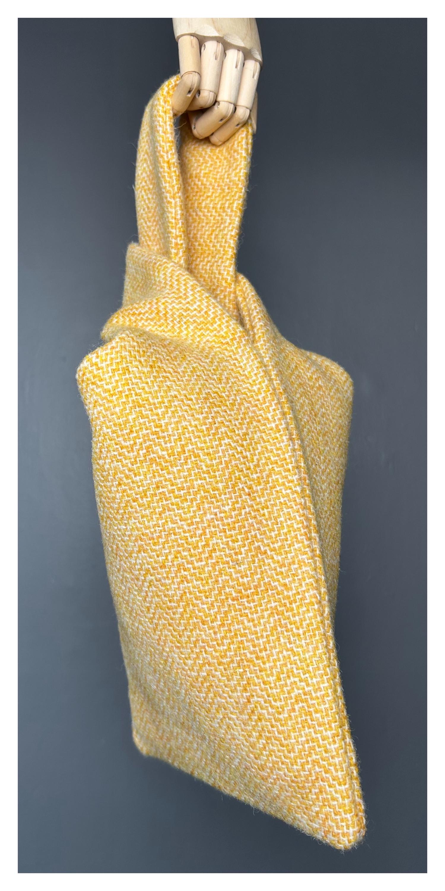 Yellow Harris Tweed Japanese Knot Bag: Sustainable Herringbone Wrist ...
