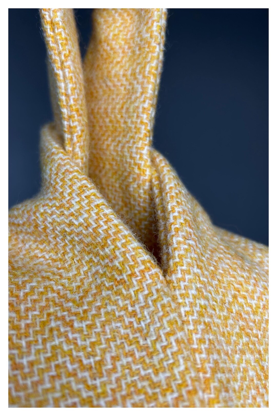 Yellow Harris Tweed Japanese Knot Bag: Sustainable Herringbone Wrist ...
