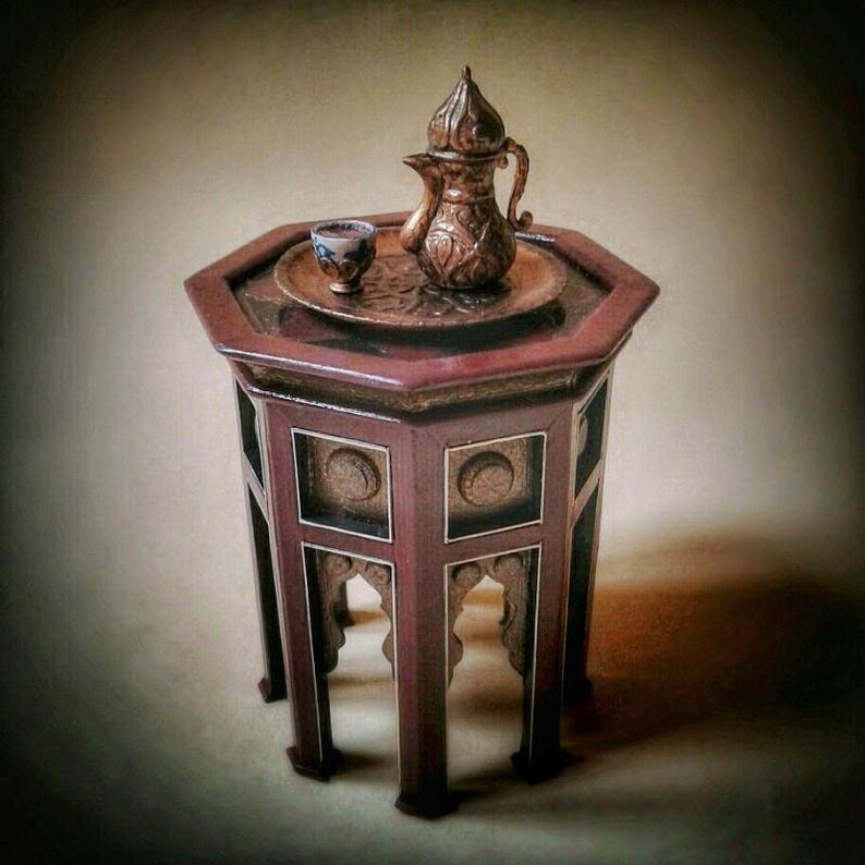 Miniature Tea Table Oriental Style Octagonal Tiny Coffee Table Unique ...