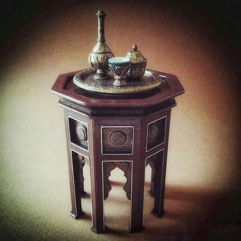 Miniature Tea Table Oriental Style Octagonal Tiny Coffee Table Unique ...
